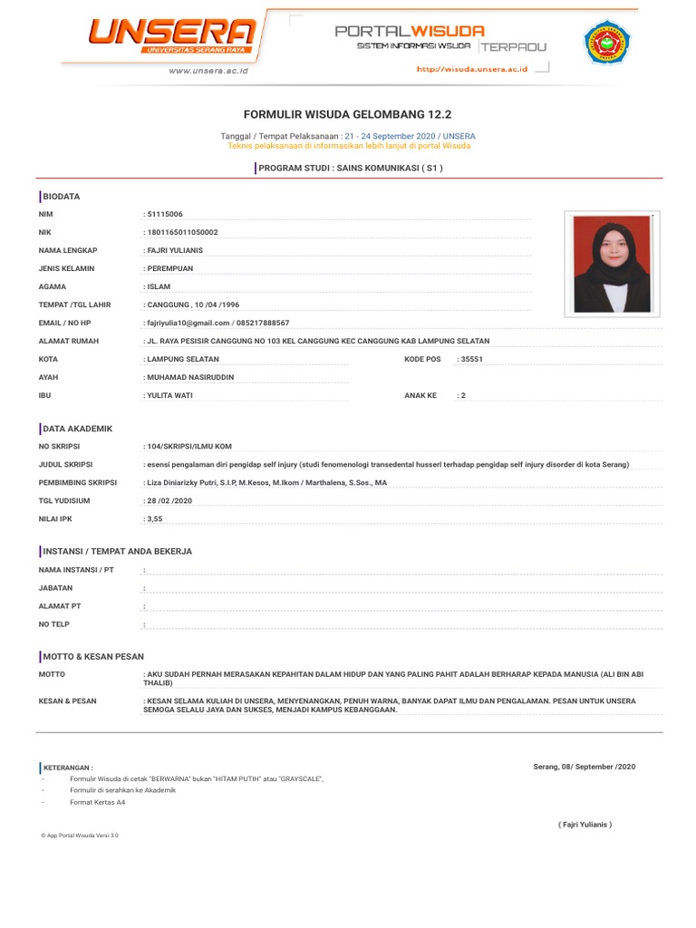 Portal Wisuda UNSERA | PDF