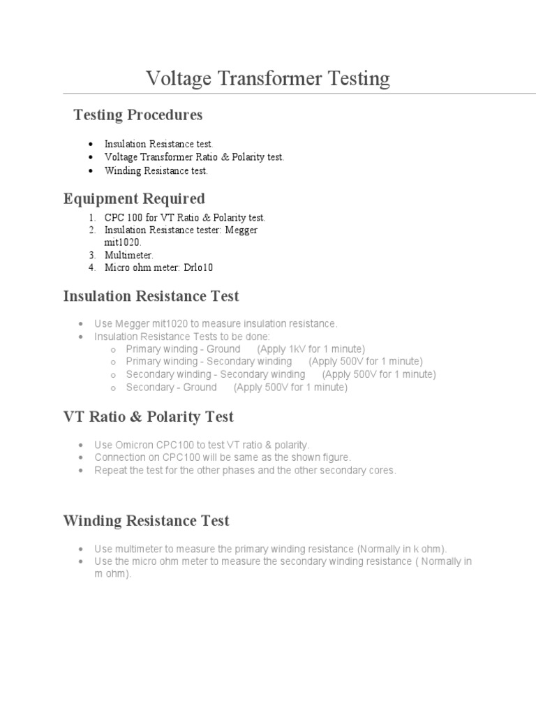 Voltage Transformer Testing Procedures | PDF | Science & Mathematics