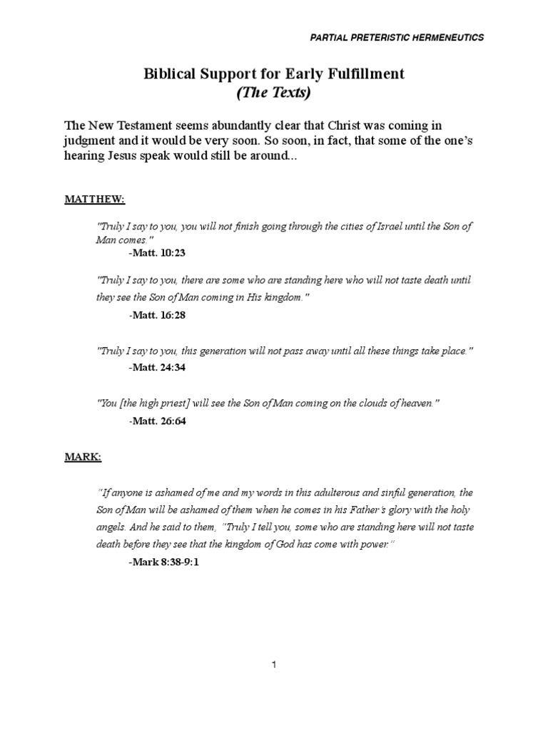 Biblical Support For Early Fulfillment (Partial Preterist Perspective ...