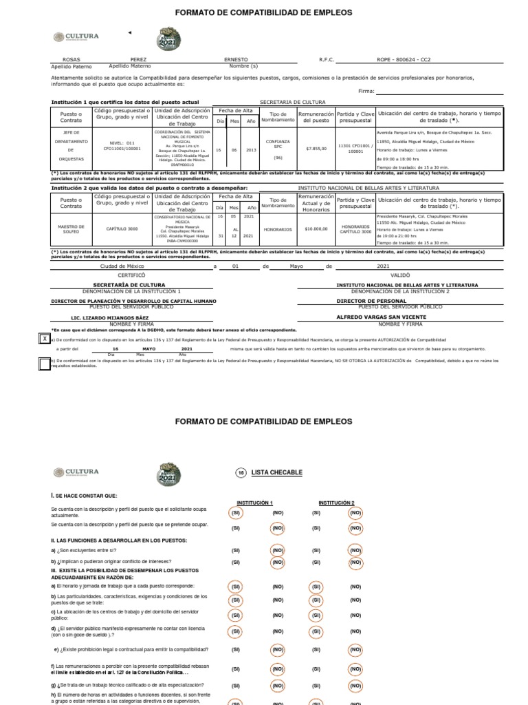 Formato de Compatibilidad de Empleos | PDF | Ciudad de México