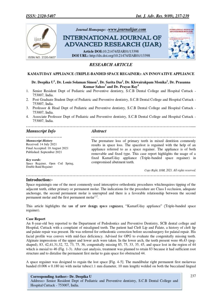 Kamatuday Appliance (Triple-Banded Space Regainer) : An Innovative ...