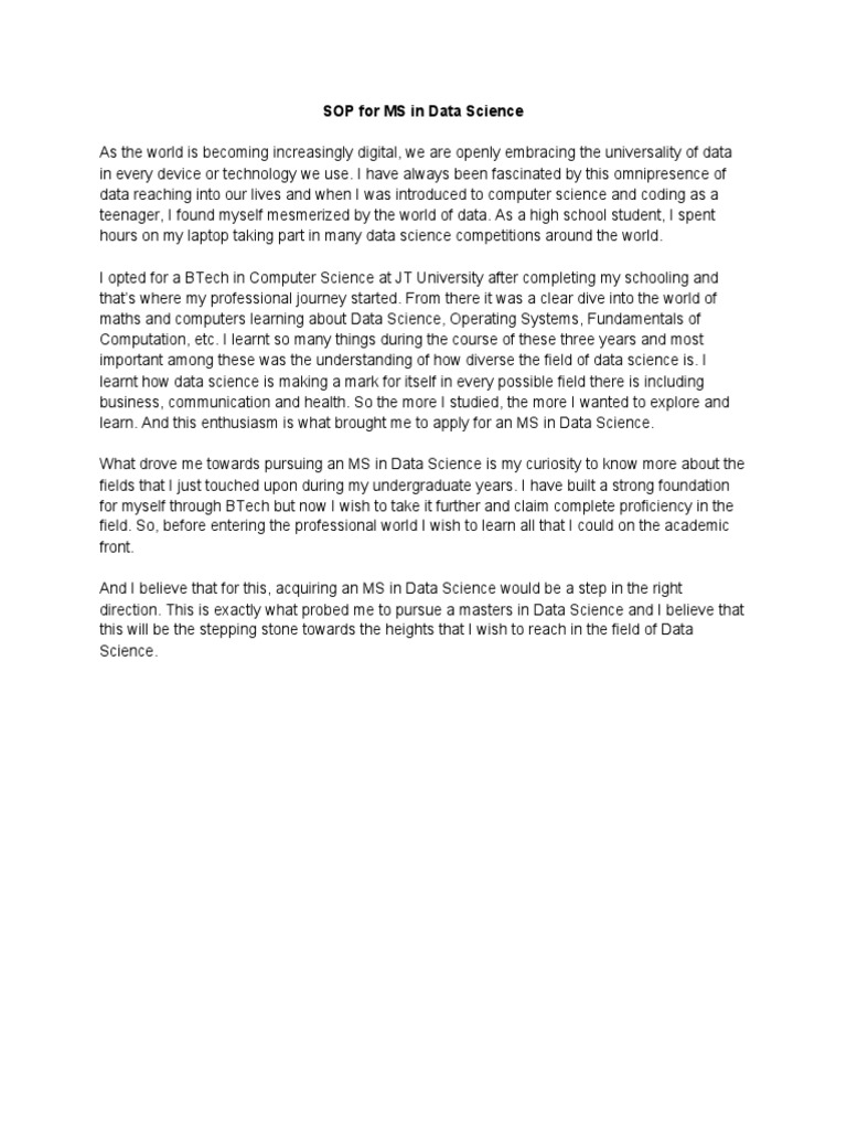 SOP For MS in Data Science | PDF