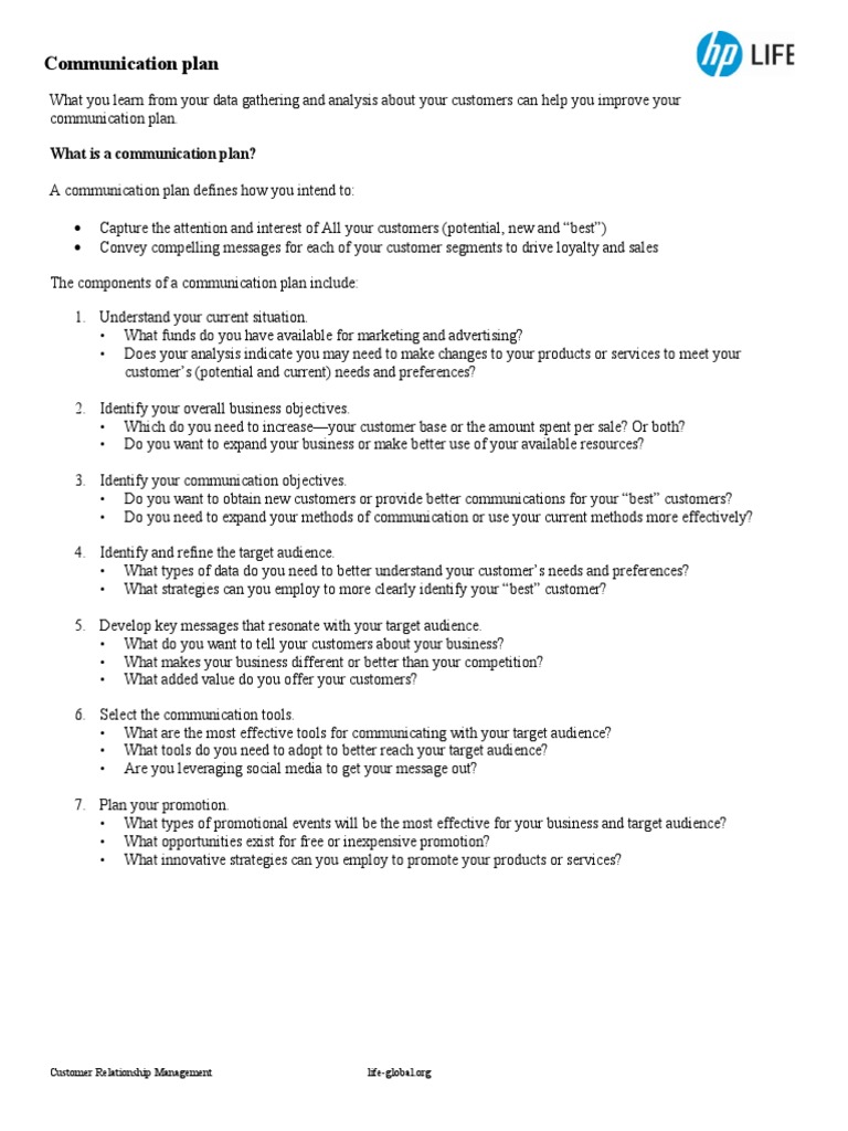Creating A Communication Plan | PDF | Target Audience | Marketing