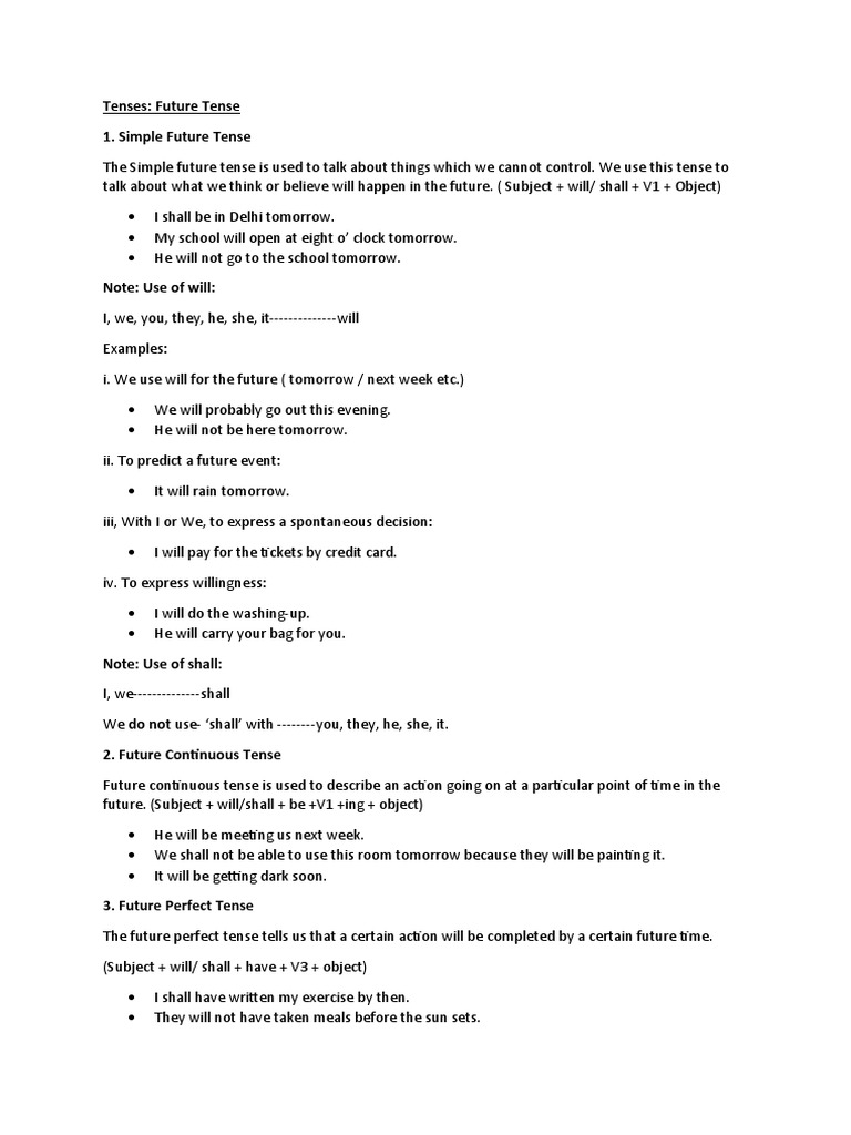 Tenses: Future Tense 1. Simple Future Tense | PDF | Language Arts ...