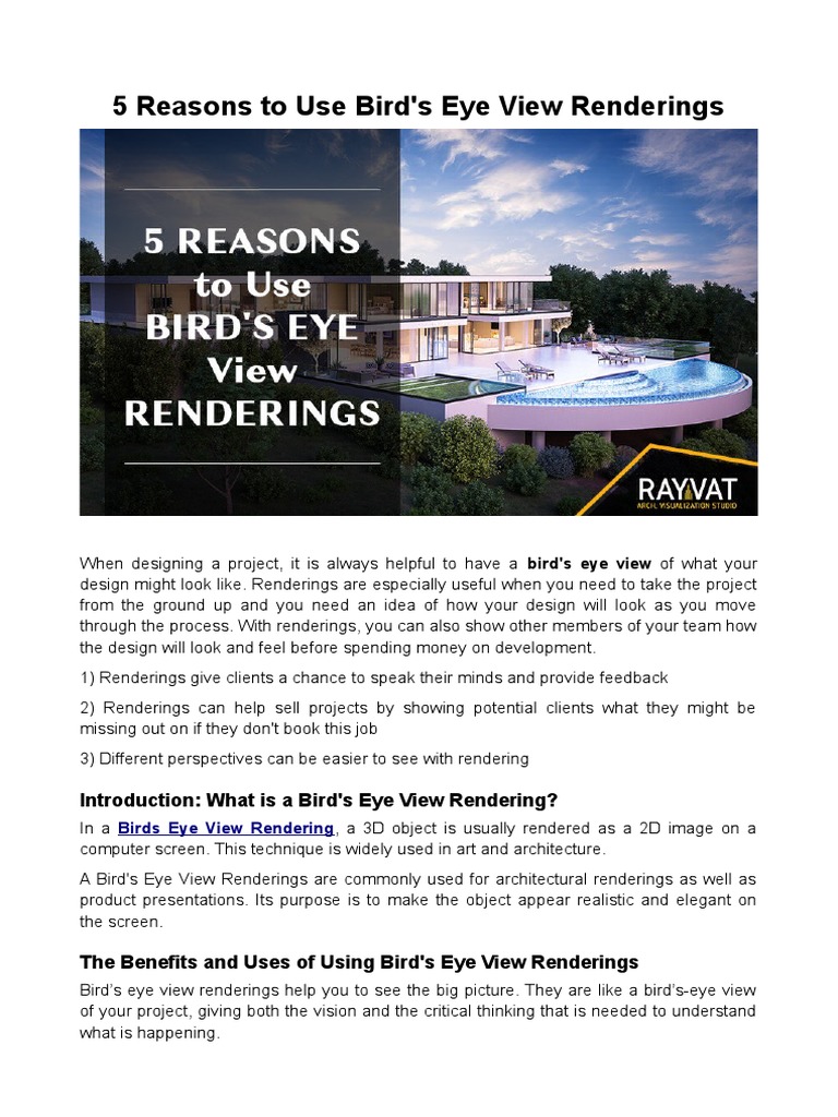 5 Reasons To Use Bird's Eye View Renderings | PDF | Rendering (Computer ...