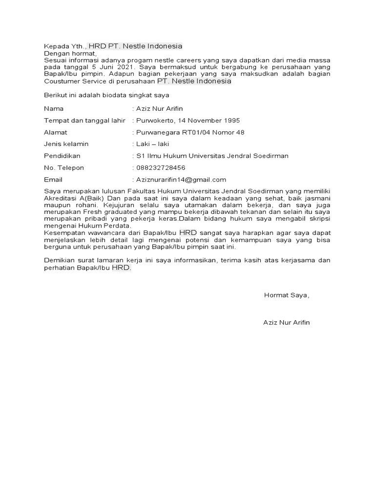 Cover Letter Nestle | PDF