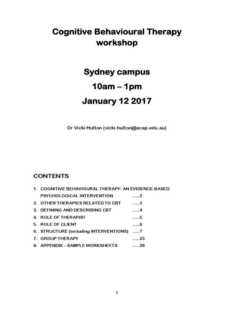 Cognitive Behavioural Therapy Workshop Workbook | PDF | Cognitive ...