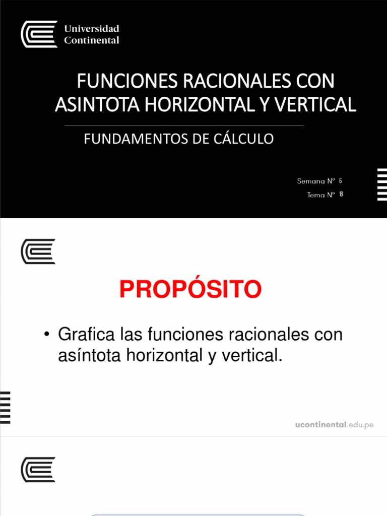 Sem 6 - Sesión 18 - Funciones Racionales Asíntota Vertical y Horizontal ...