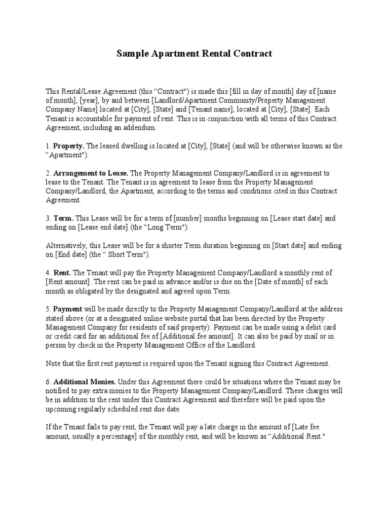 Sample Apartment Rental Contract | Download Free PDF | Lease | Renting