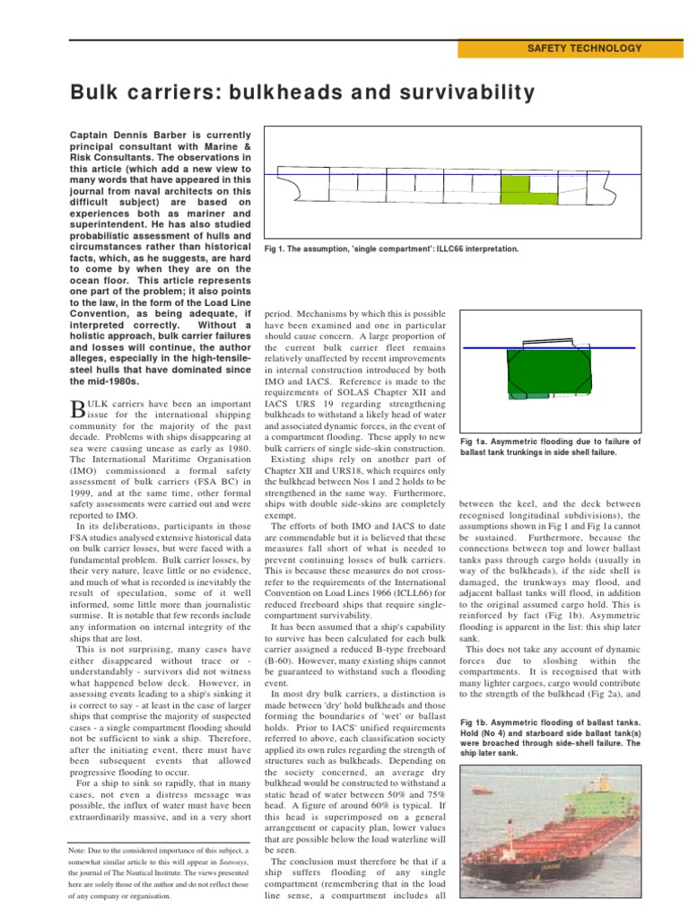 Bulk Carriers: Bulkheads and Survivability: Safety Technology | PDF ...