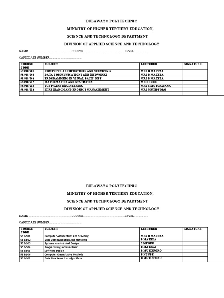 Bulawayo Polytechnic Course List | PDF | Computer Programming | Software