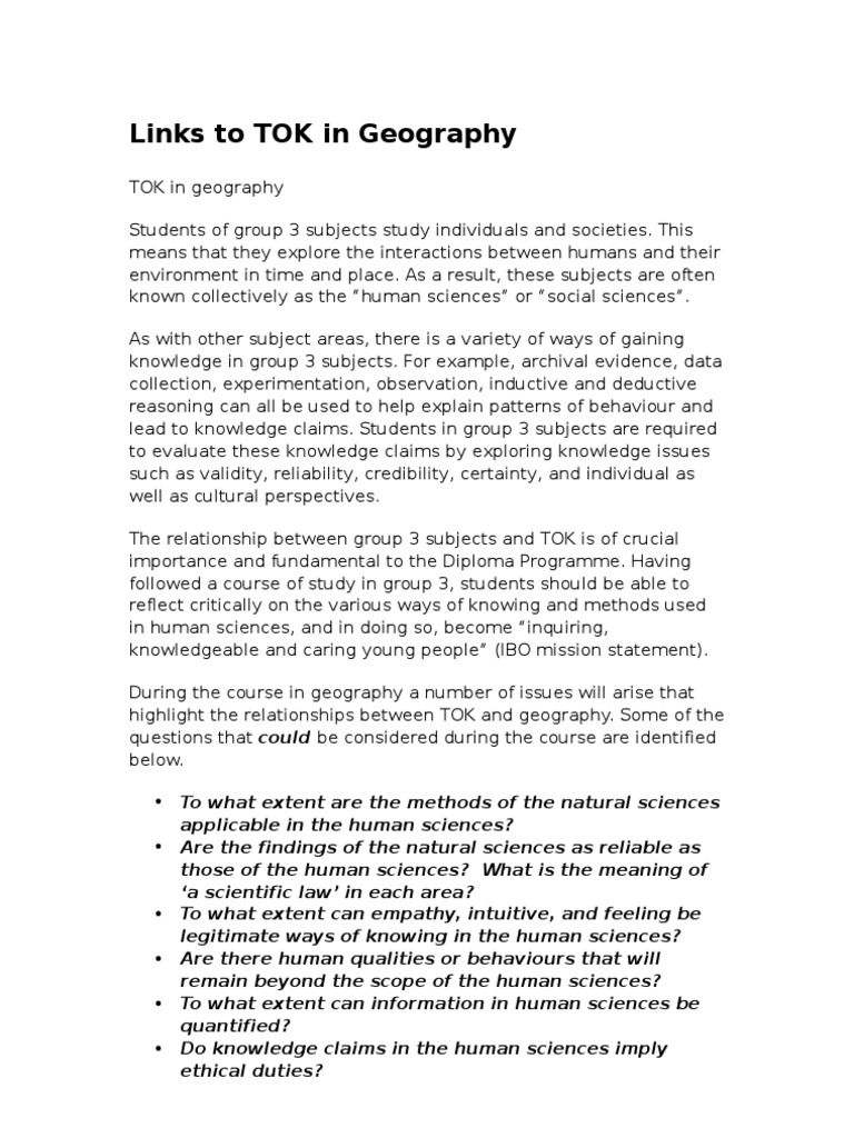 Links To TOK in Geography | PDF | Science | Human