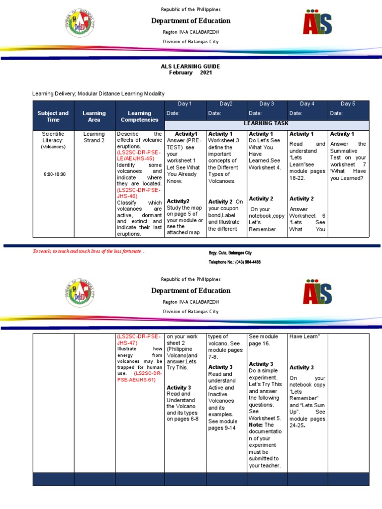 Department of Education: Als Learning Guide February 2021 | Download ...