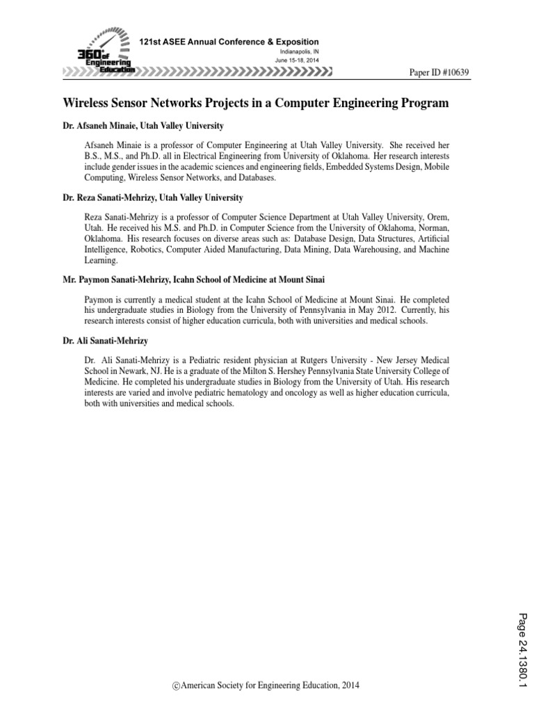 Wireless Sensor Networks Projects In A Computer Engineering Program Pdf Wireless Sensor