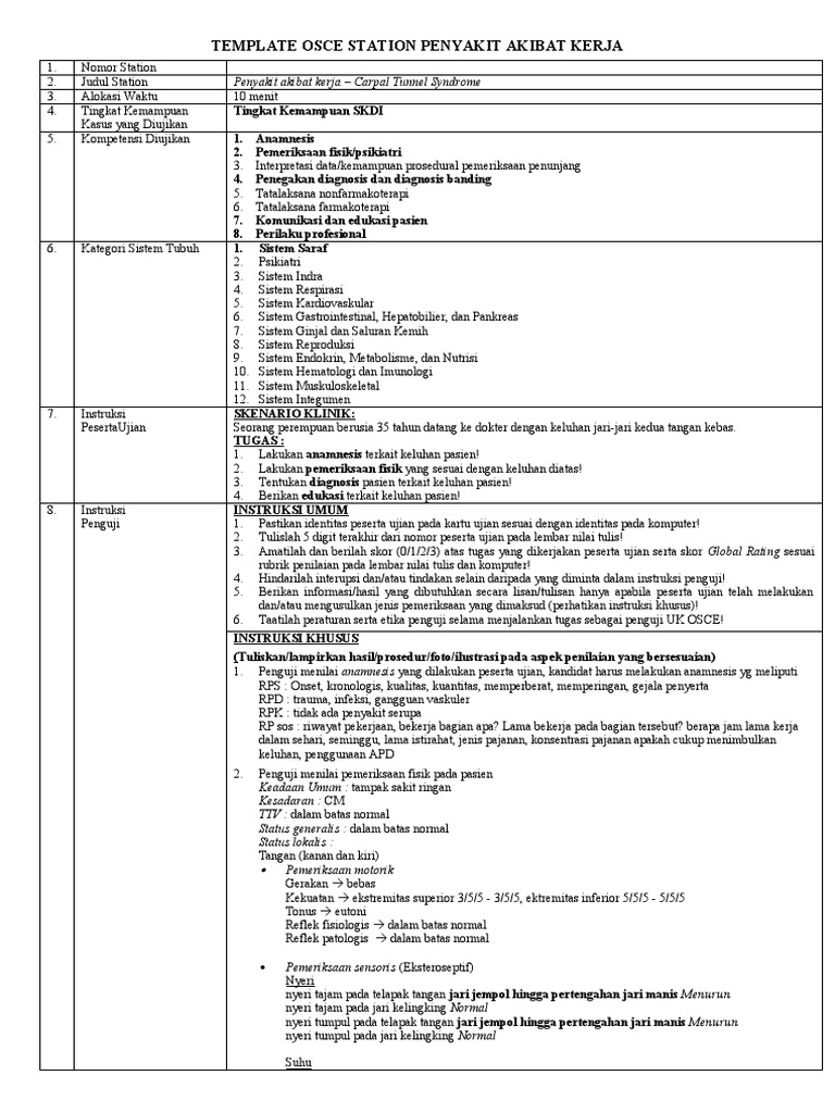 Template Osce Station Penyakit Akibat Kerja | PDF