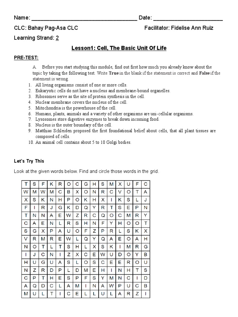Lesson1: Cell, The Basic Unit of Life | PDF | Cell (Biology) | Eukaryotes