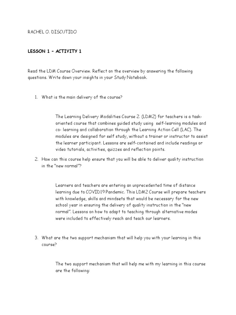 Module 1 Activity 1 Answer | PDF | Teachers | Learning