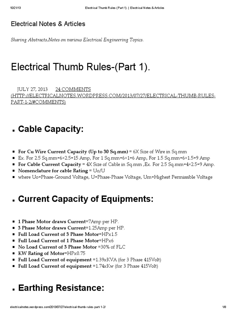 Electrical Thumb Rules - (Part 1) | PDF | Insulator (Electricity) | Transformer