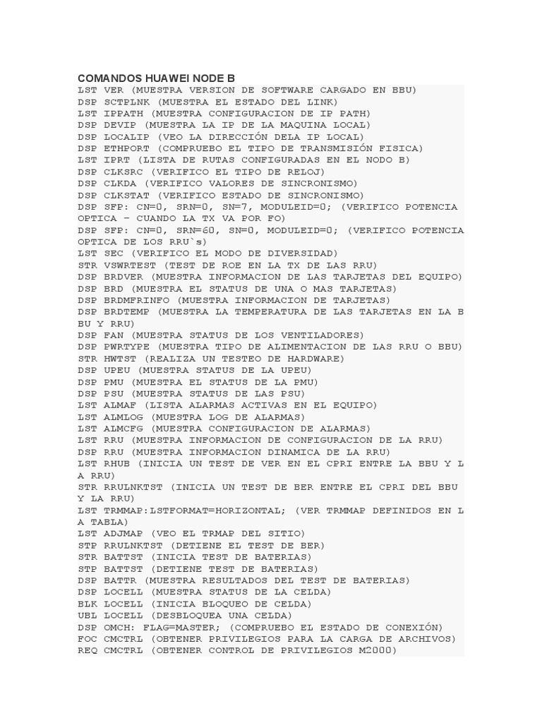 Comandos Huawei Node B | PDF | Redes de computadoras | Informática