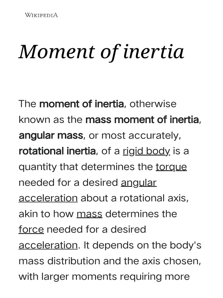Moment of Inertia - Wikipedia | PDF | Torque | Rotation Around A Fixed Axis