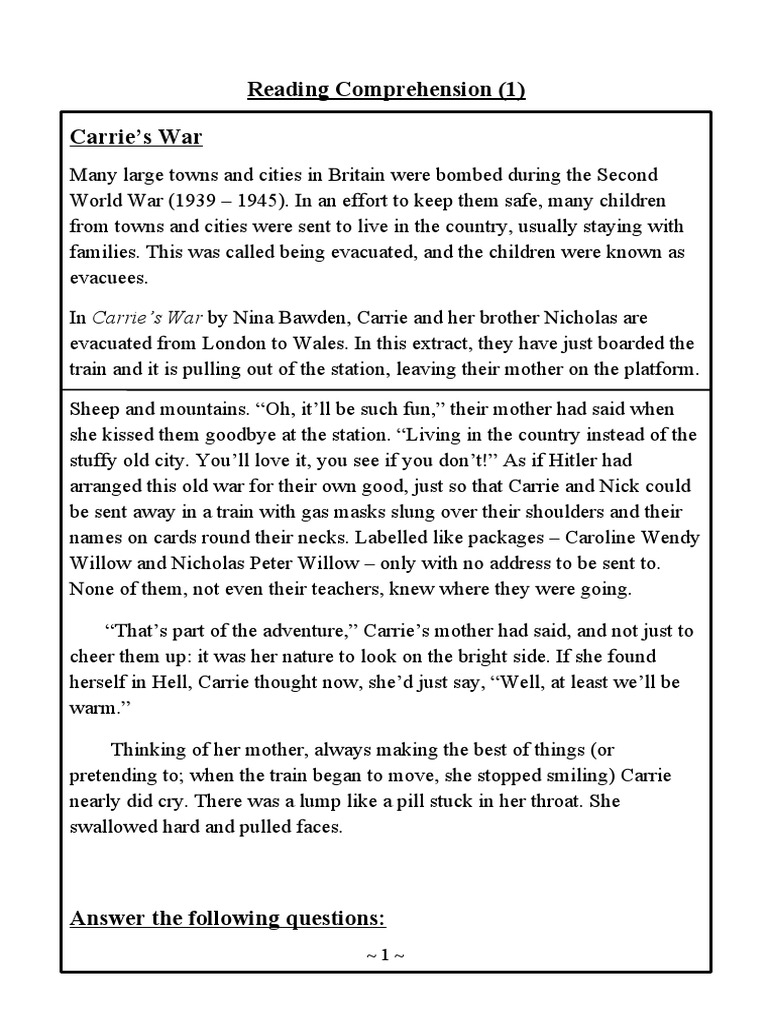 Reading Comprehension (1) Carrie's War | PDF
