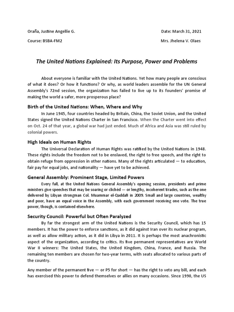 The United Nations Explained: Its Purpose, Power and Problems | PDF ...