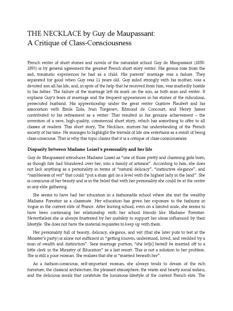 Class-Consciousness in The Necklace | PDF | Guy De Maupassant