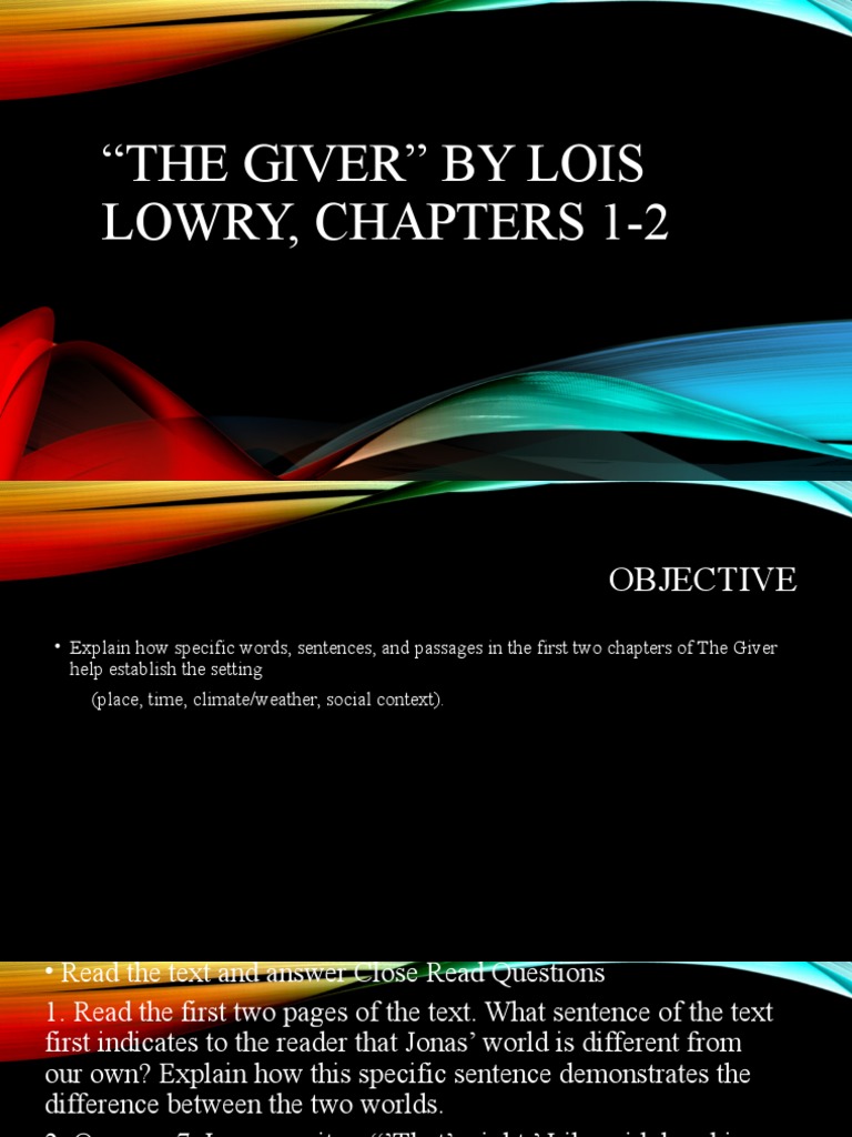 Setting Analysis of The Giver, Ch. 1-2 | PDF