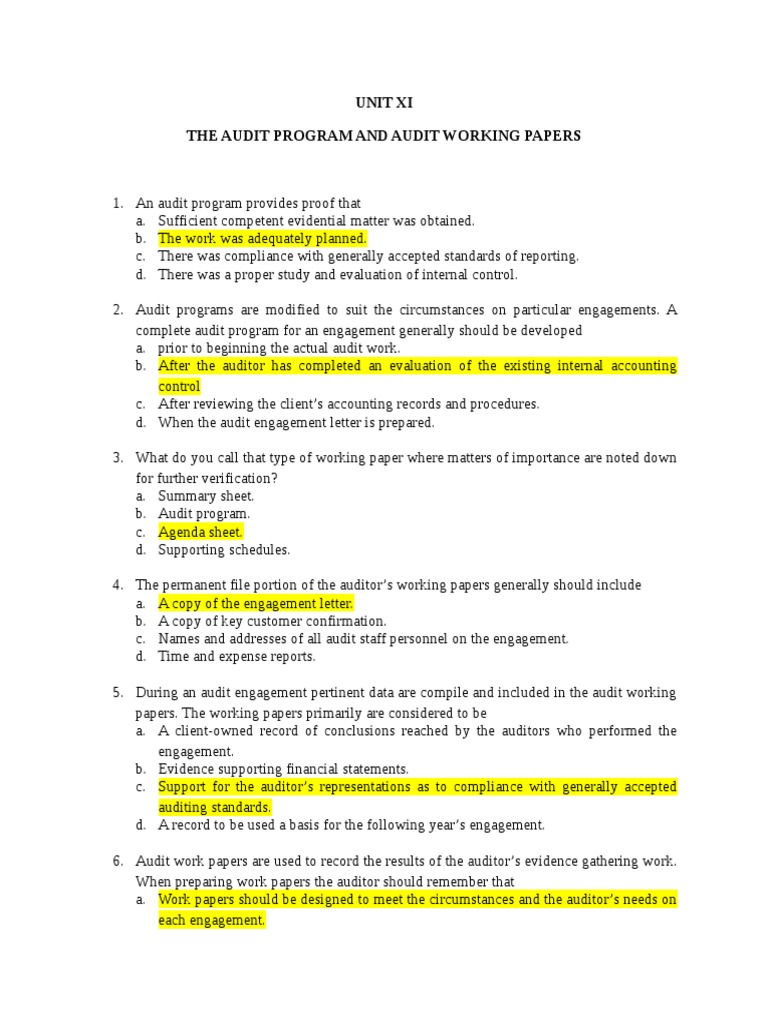 Audit Working Papers Overview | PDF | Audit | Internal Control