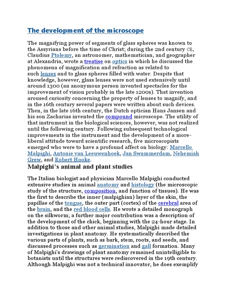 The Development of The Microscope | PDF | Microscope | Biology