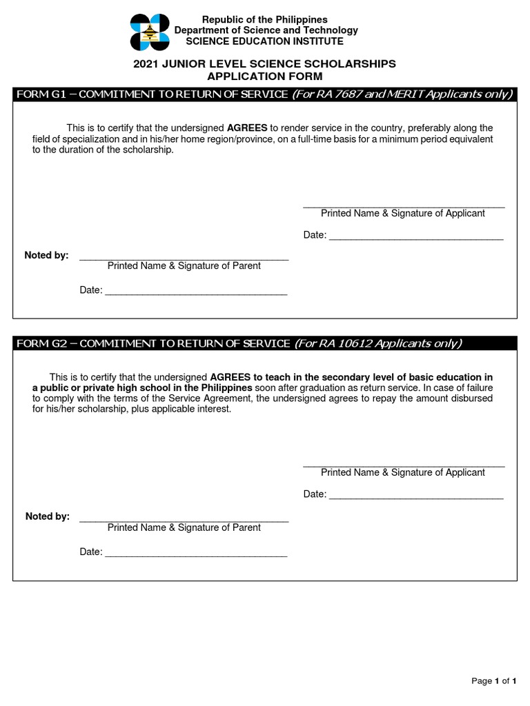 2021 Junior Level Science Scholarships Application Form | PDF | Career ...