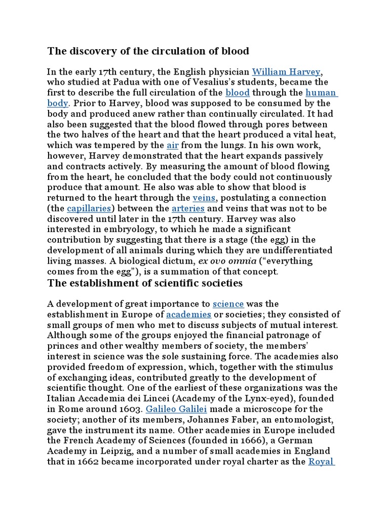 William Harvey's Discovery of Blood Circulation | PDF | Circulatory ...