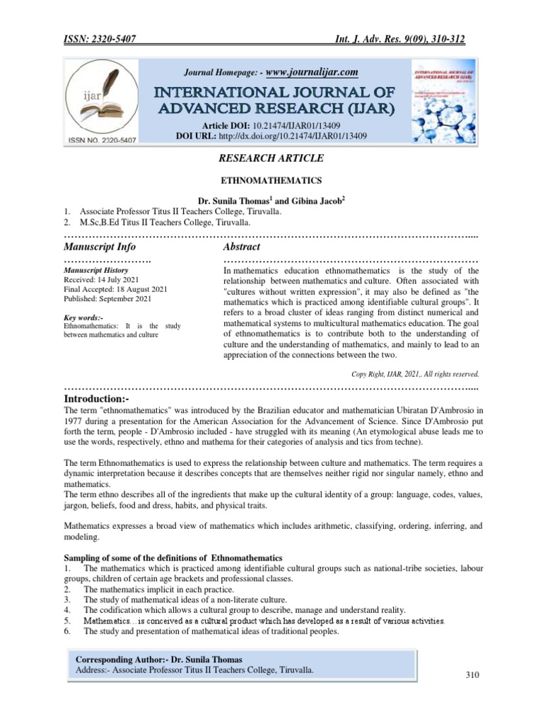 ETHNOMATHEMATICS | PDF | Teachers | Learning