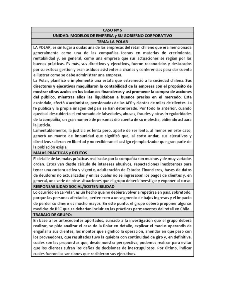 Caso N - 5 LA POLAR | Descargar gratis PDF | Economias