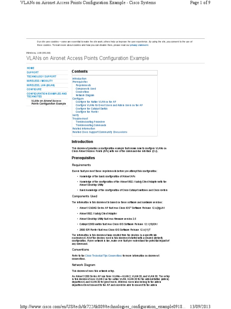 Vlans On Aironet Access Points Configuration Example | PDF | Ip Address | Network Switch