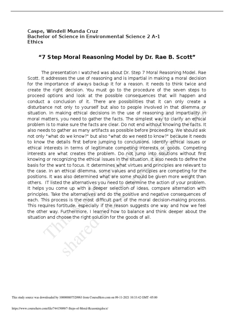 This Study Resource Was: "7 Step Moral Reasoning Model by Dr. Rae B ...