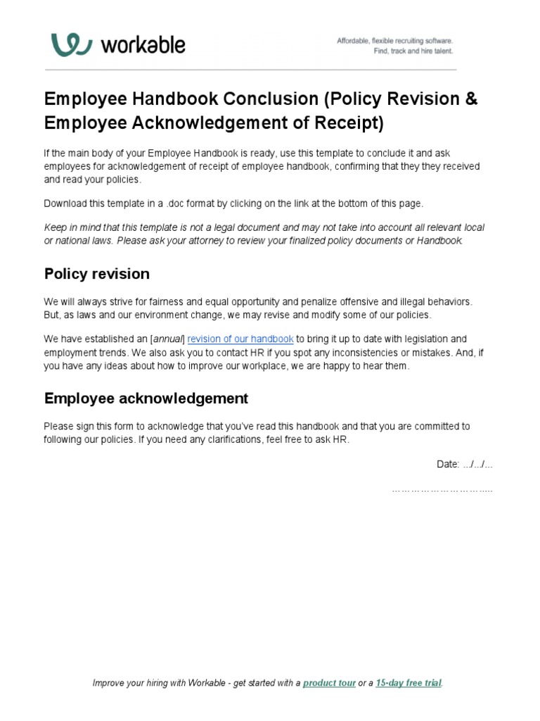 Employee Handbook Conclusion (Policy Revision & Employee ...