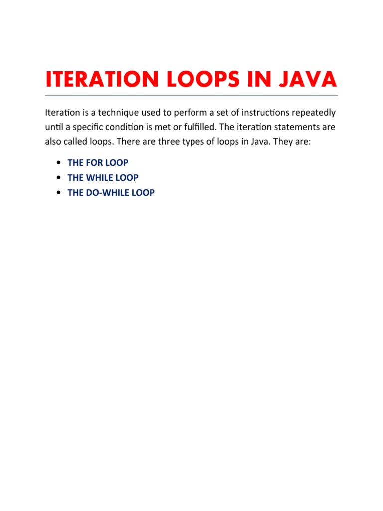 Iteration Loops in Java | PDF