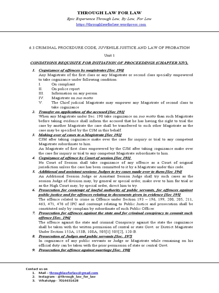 Criminal Procedure Code, Juvenile Justice and Law of Probation | PDF ...