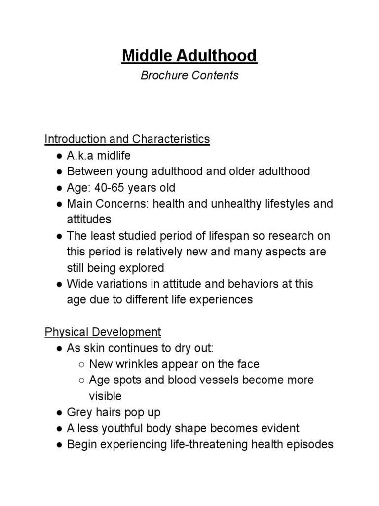 Middle Adulthood HE Brochure | PDF | Cognition | Behavioural Sciences