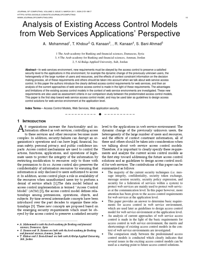 Analysis of Existing Access Control Models From Web Services ...