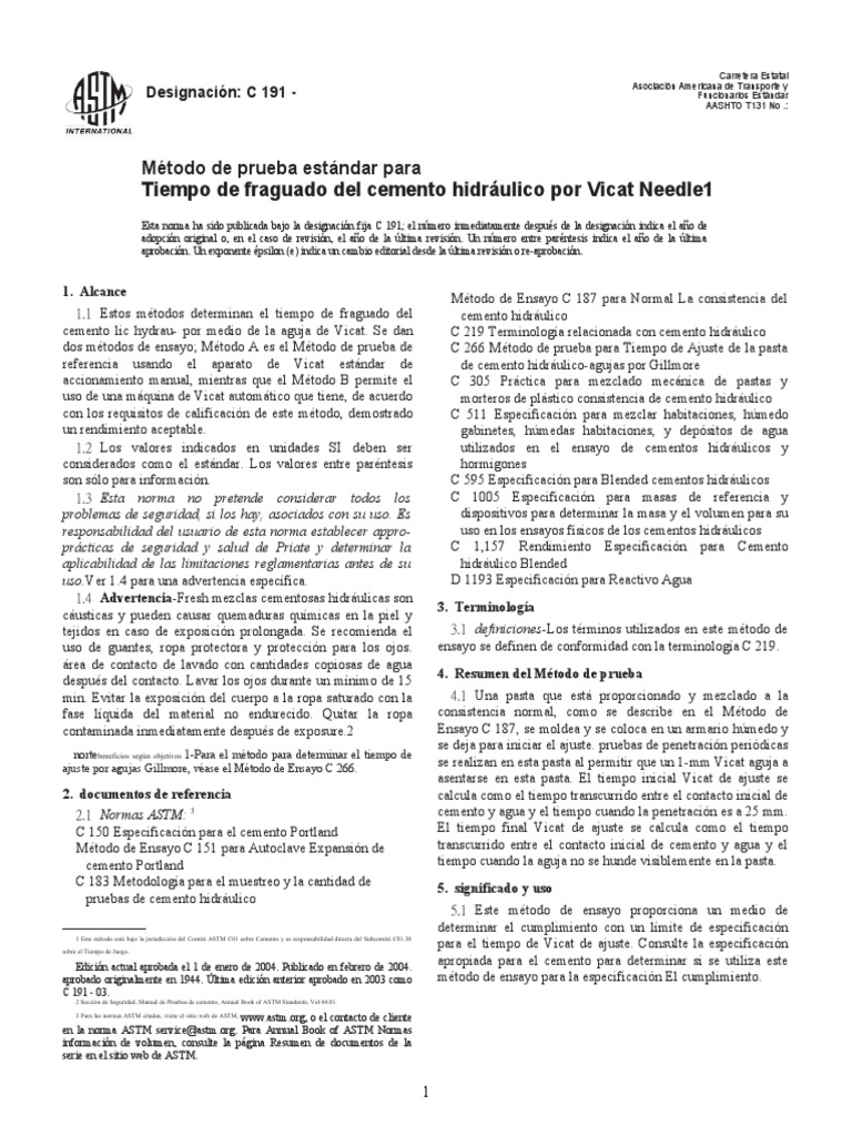 ASTM C-191.en - Es | PDF | Cemento | Hormigón