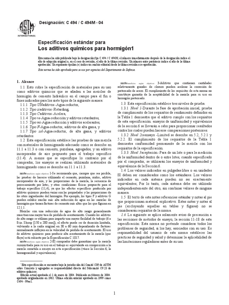 ASTM C-494.en - Es | Descargar gratis PDF | Hormigón | Cemento