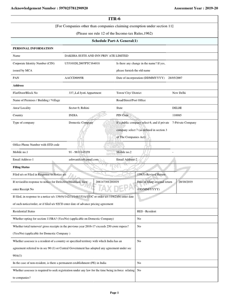(For Companies Other Than Companies Claiming Exemption Under Section 11 ...