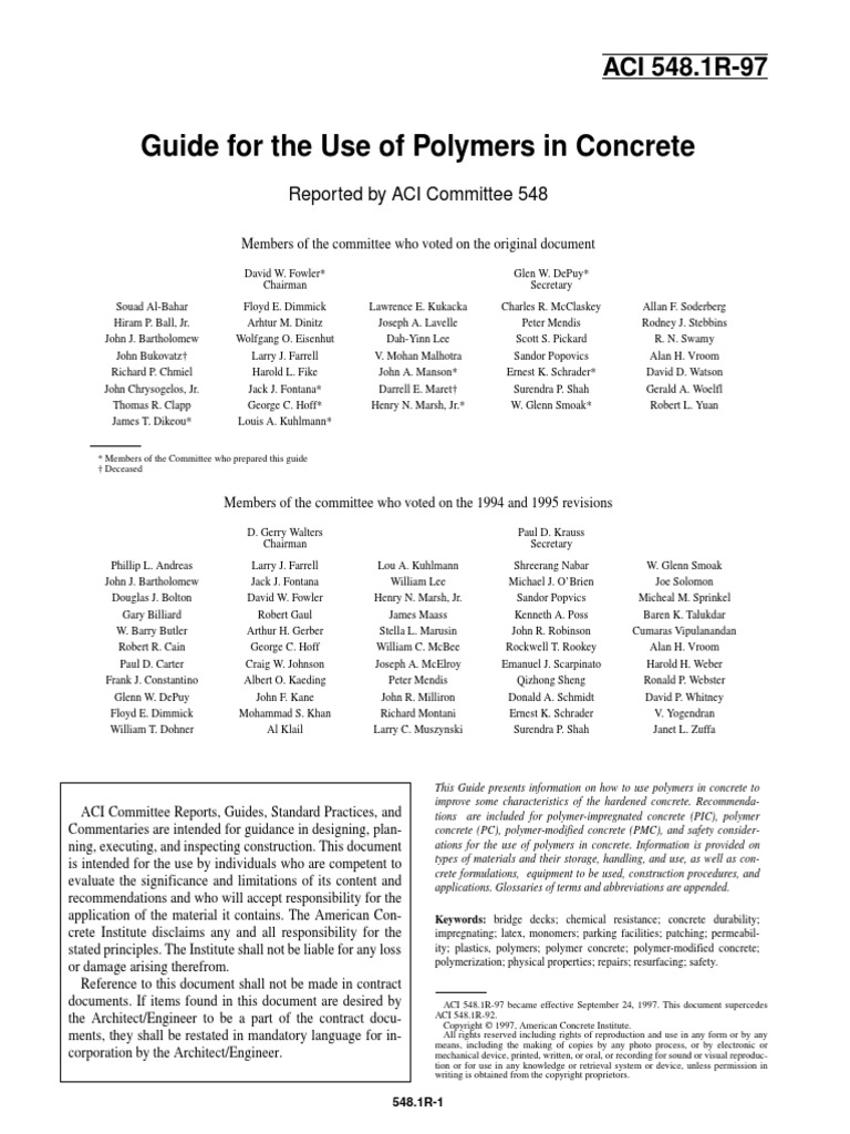 Guide For The Use of Polymers in Concrete: ACI 548.1R-97 | PDF ...