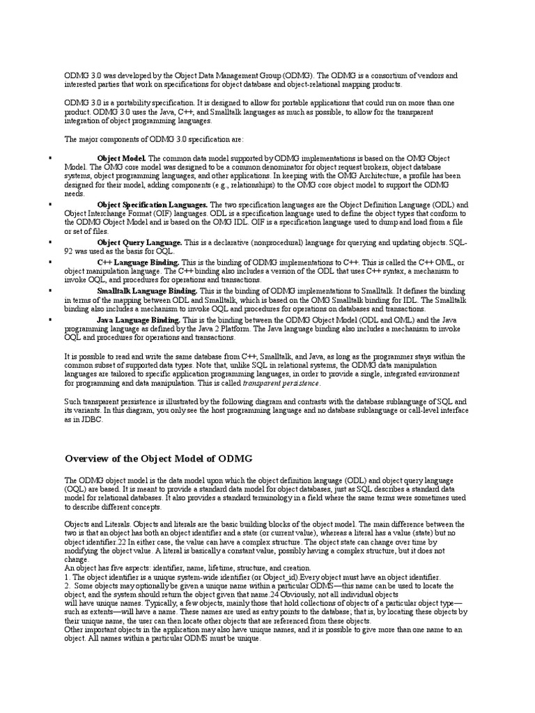Overview of The Object Model of ODMG | PDF | Databases | Sql