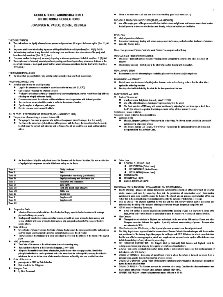 Institutional Correction Notes | PDF | Prison | Crimes