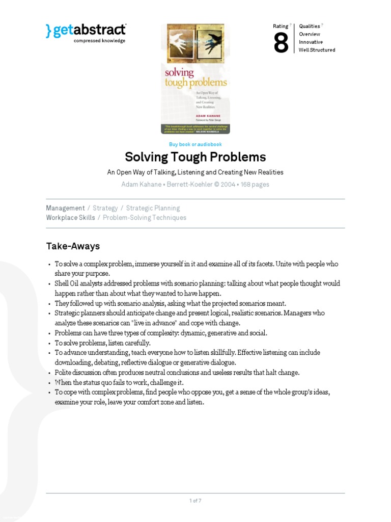 Solving Tough Problems: Take-Aways | PDF | Complexity | Cognition