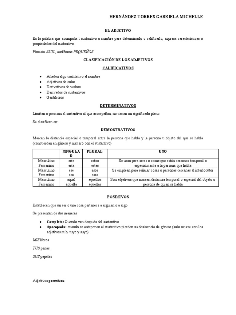 Clasificación y Uso del Adjetivo | PDF | Adjetivo | Género gramatical