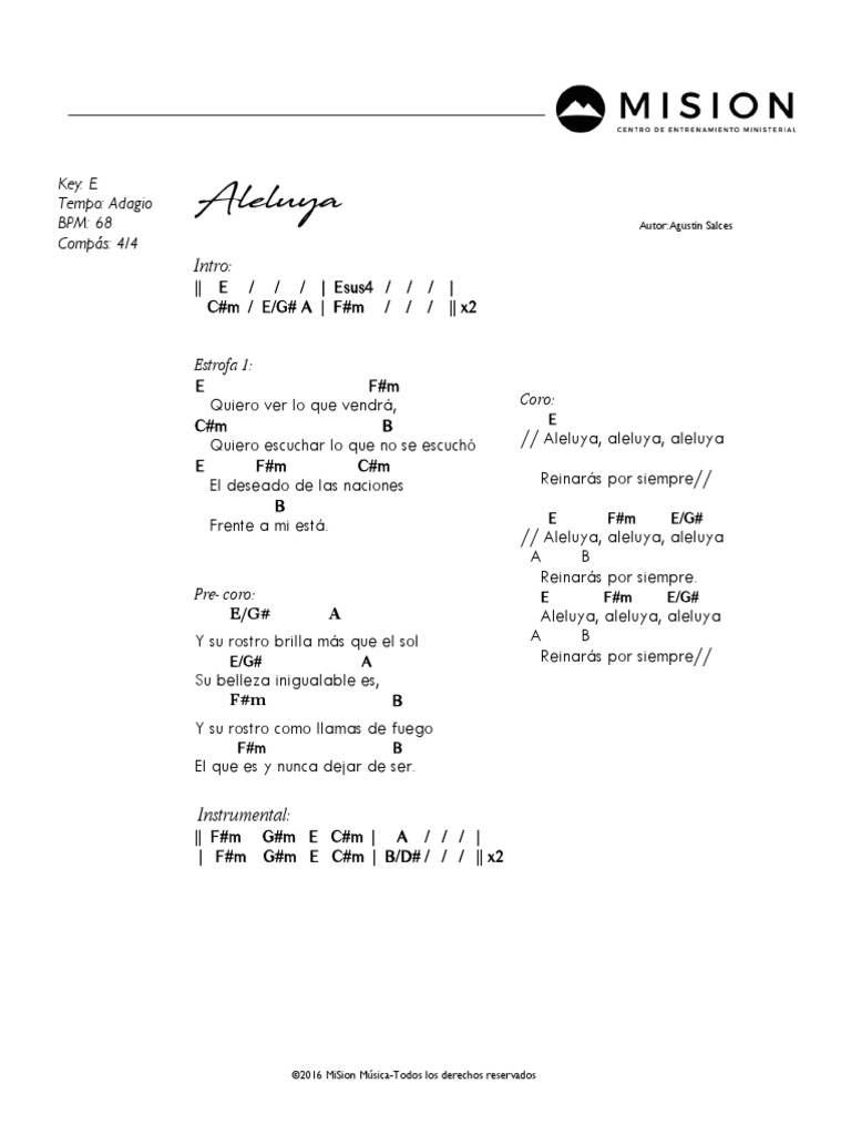 Letra De Aleluya Acordes De Guitarra PDF) Cancionero Católico Con